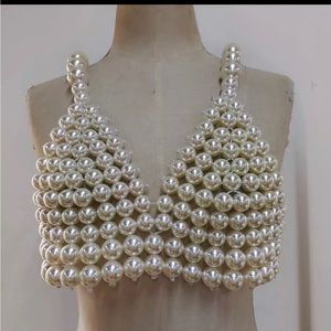 Tops | Nwt Jumbo Faux Pearl Top With Chain Back Closure Adjustable ...